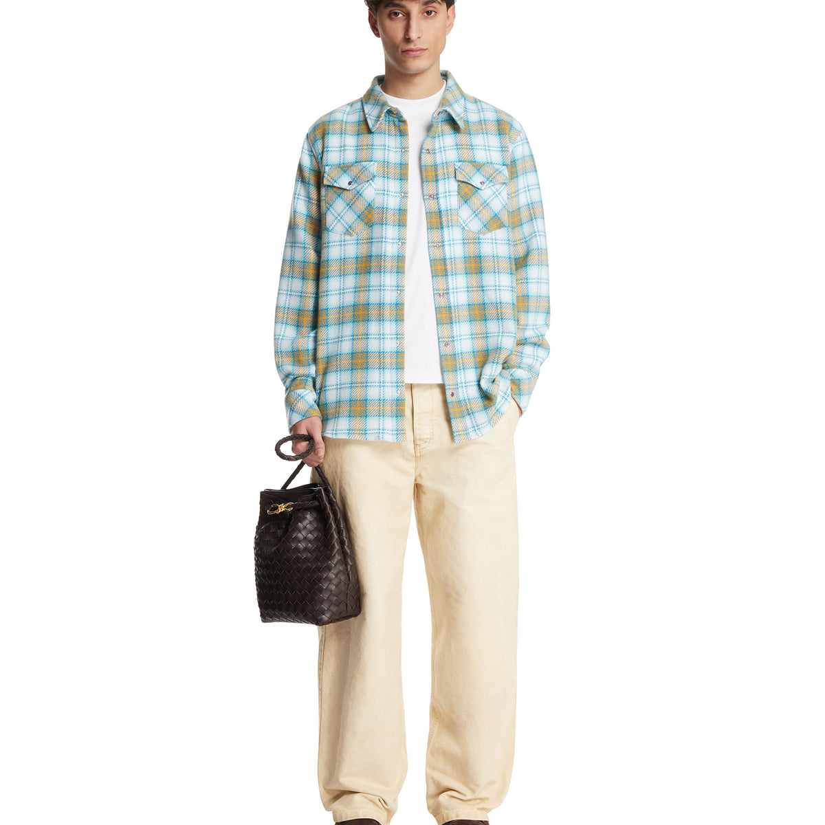 Light Blue Freedom Tartan Cashmere Shirt | GOD'S TRUE CASHMERE - Antonia